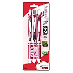 Pentel Bl77pbp3abc Energel Rtx Retractable Liquid Gel Pen, 7Mm, Pink Barrel, Black Ink. 3/Pack