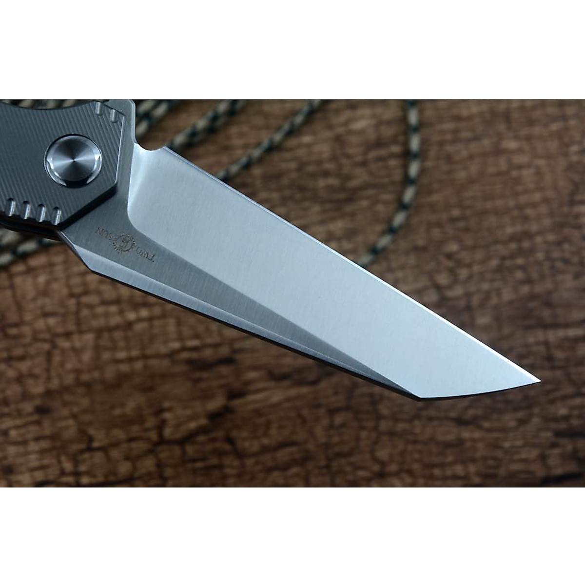 TWO SUN Hunting Utility Folding Knife 14C28N Satin Blade TC4 Titanium Handle Flipper Fast Open TS298, gray
