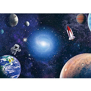 VOUORON Outer Space Happy Birthday Photography Backdrop for Kids Baby Astronaut Rocket Banner 5x3ft Universe Planet Photo Background for Children's Birthday Galaxy Planet Party Photo Studio Props