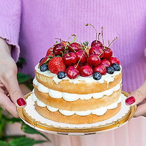 NPLUX 10 Inch Plastic Cake Carriers Gold Cake Containers with Lid and White Cake Boards, Clear Cupcake Holder for 1-2 Layer Cheesecake, Bundt Cake Pie Bakery Supplies (5 Pack)