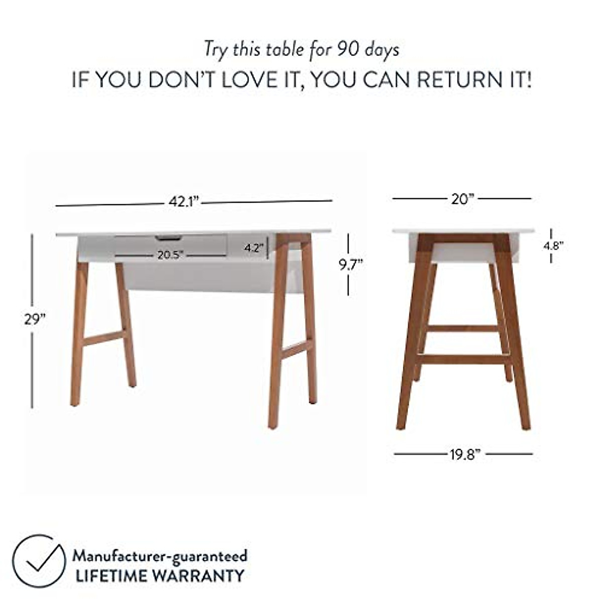 Nathan James Parker Modern Home Office, Small Writing, Computer or Laptop Desk with Drawer, White/Brown