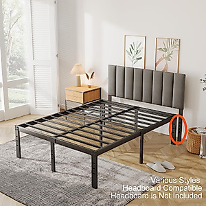 Bednowitz King Size Bed Frame, 18 Inch High Metal Bed Frame, Noise-Free Platform Bed No Box Spring Needed, 4000lbs Heavy Duty Support Mattress Foundation, Easy Assembly, Black