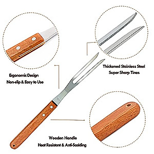 VOJACO Carving Fork, Meat Fork (2 Pack), 13 Inch Cooking Forks with Wooden Handle, Heavy Duty Stainless Steel BBQ Fork, Long Metal Chef Kitchen Forks for Barbecue, Serving, Cooking, Grilling, Roasting