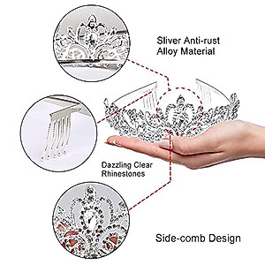 Didder Silver Crystal Tiara Crown Headband Princess Elegant Crown with combs for Women Girls Bridal Wedding Prom Birthday Party