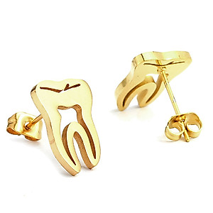 AOCHEE Tooth Earrings Studs Dental Earrings for Women in Silver Gold Rose Gold Color