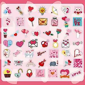 Partywind 150 PCS Valentine's Day Stickers, Waterproof Heart Love Stickers for Valentines Decorations, Cute Valentines Day Prizes for Kids Classroom, Water Bottle/Laptop/Computer Decor