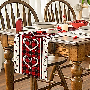 Artoid Mode Buffalo Plaid Love Hearts Mother's Day Table Runner, Seasonal Kitchen Dining Table Decoration for Indoor Home Party 13x72 Inch