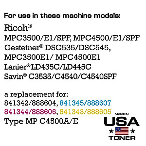 MADE IN USA TONER Compatible Replacement for Ricoh MP C3500 MP C4500 888604 888605 888606 888607 (Black, Cyan, Yellow, Magenta, 4 Pack)