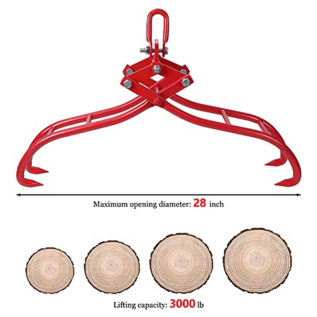 MegaChoice 28" Log Lifting Tongs with 1 Pair Gloves Heavy Duty 4 Claws Felled Timber Claw Hook Logging Grabber