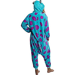 Disney Monsters Inc. Adult Sulley Kigurumi Sherpa Fleece Cosplay Costume One Piece Union Suit (L/XL) Blue