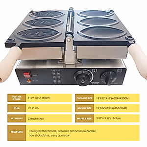 Vaseni Commercial Abalone Shape Waffle Maker Machine, 3 PCS Strange Shaped Electric Vagina Waffle Machine, Hot Dog Baker Maker, Strange Waffle Iron Non-Stick Inner, Temperature Control