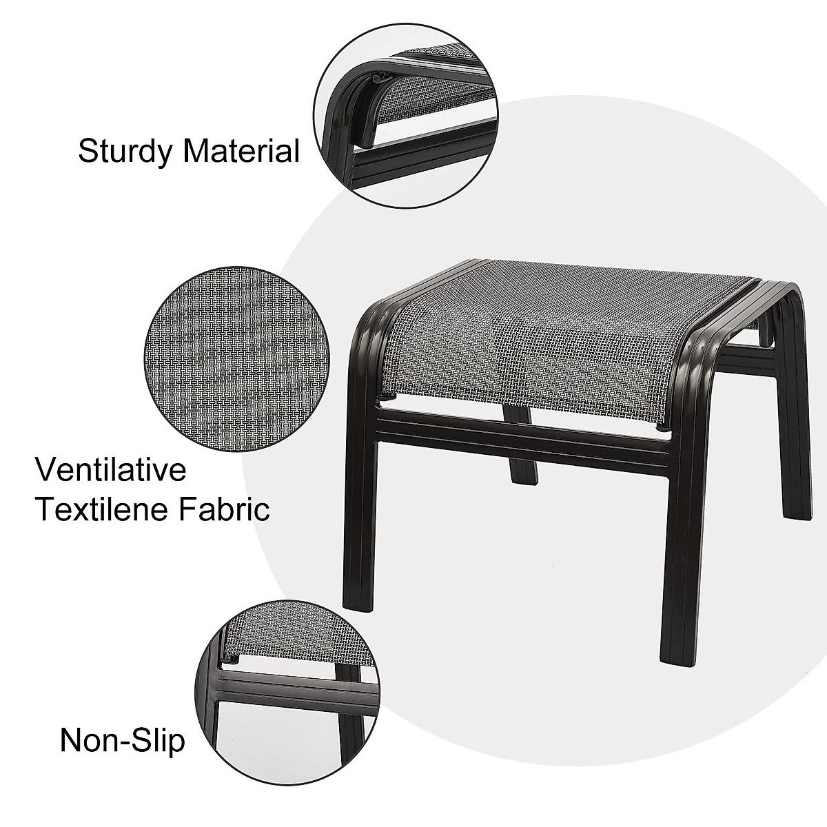 Blacky Rabbit Outdoor Foot Rest for Patio Ottomans Metal Seat Patio Footstools Furniture Outside Stools Small Chair 2 Set Grey, 2 Pack-grey, 22inch*20inch*17inch