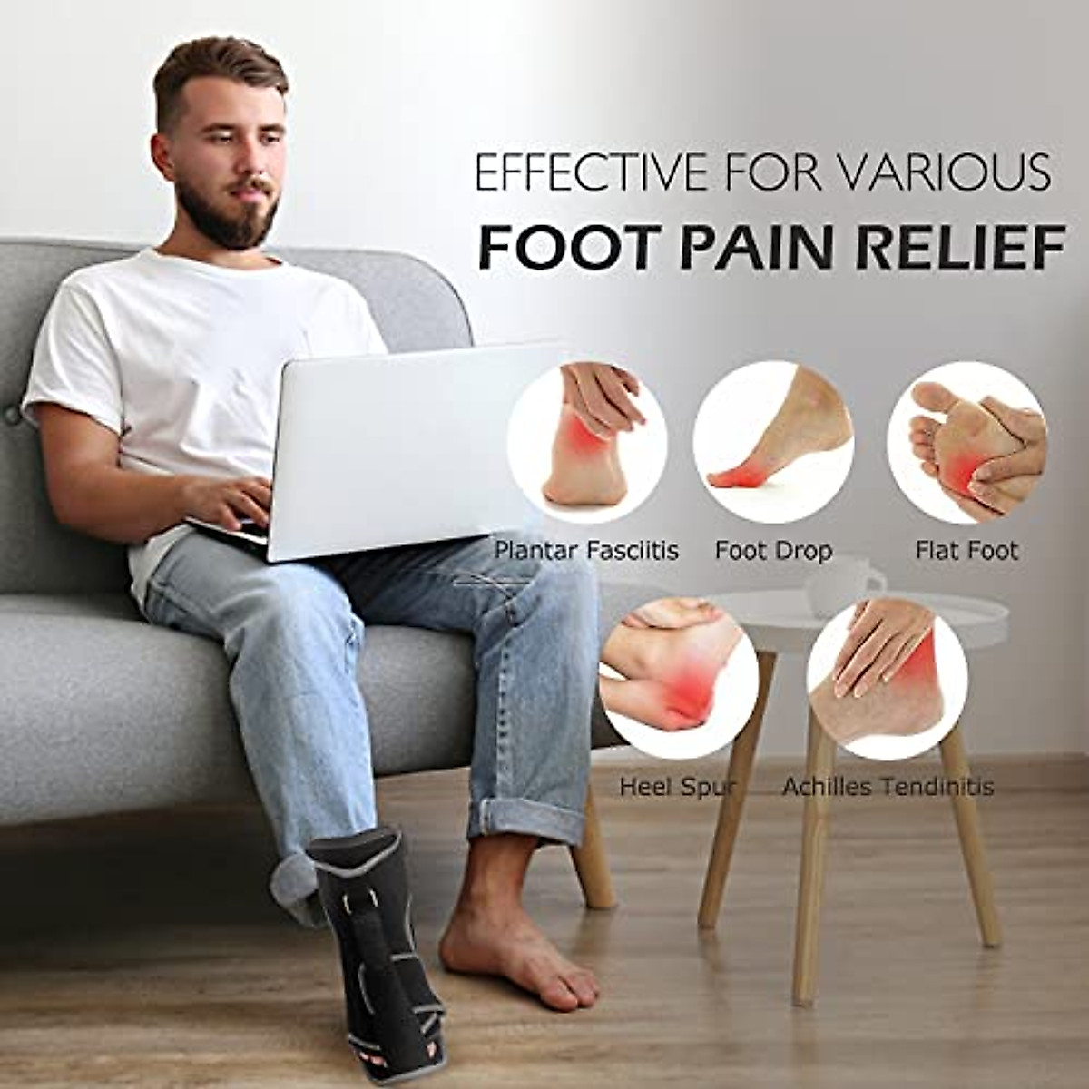 Lamaral Plantar Fasciitis Night Splint: Foot Brace with Massage Ball | Effective for Foot Pain Relief by Plantar Fasciitis Achilles Tendonitis Foot drop Flat Arch Heel Spur | Comfortable & Easy Use for Women Men
