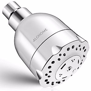 High Pressure Boosting Shower Head, ALOHOME 6 Powerful Spray Settings - Perfect for Low Water Pressure Homes, 3.6" Luxury Modern Chrome Finished Shower Head with 360° Adjustable Brass Ball Joint