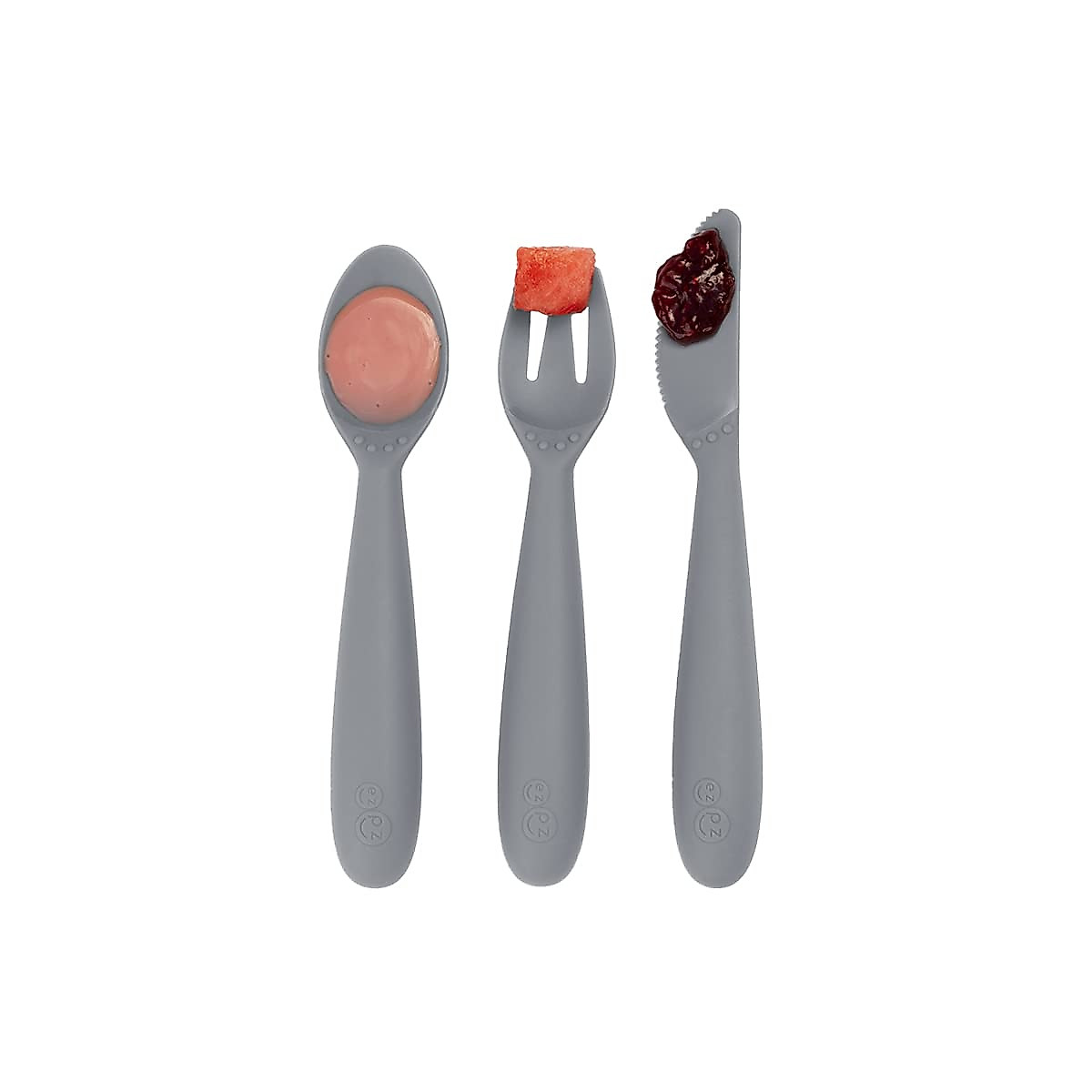 ezpz Happy Utensils - 100% BPA Free Fork, Spoon & Knife for Toddlers + Preschoolers + Self-Feeding - Designed by a Pediatric Feeding Specialist - 24 Months+ (Gray)