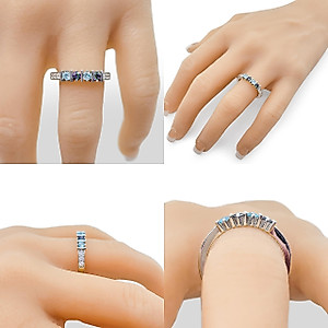 Central Diamond Center Straight Bar w/Side CZs Mothers Ring with 1-6 Simulated Birthstones - Solid Sterling Silver - Size 8