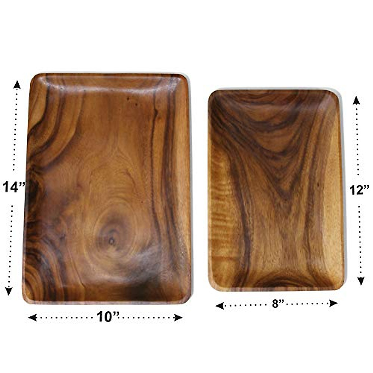 Wrightmart Wooden Trays, Set of 2, Decorative Rustic Food, Fruit, and Snack, Charcuterie-Appetizer Servers – Perfect Kitchen, Ottoman or Coffee Table Trays, Made from Acacia Wood