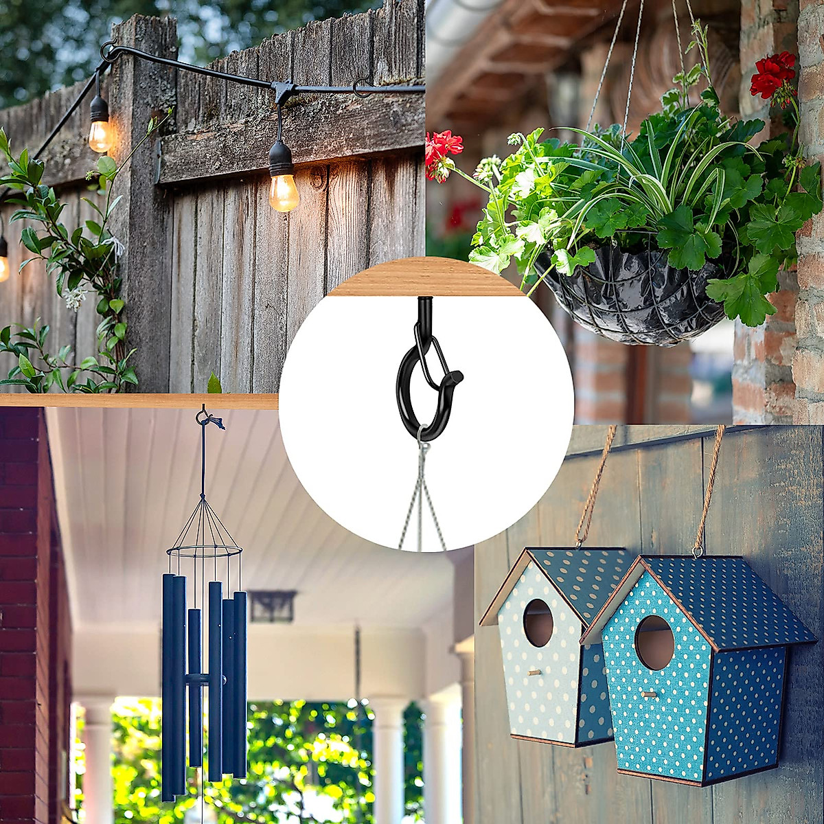 FSAH 36 PCS Q-Hanger Hooks with Safety Buckle, Windproof Screw Hooks for Outdoor String Lights Hanging Christmas Lights, Plants, with 1 Wing Nut Driver