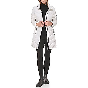 Calvin Klein Women's Chevron Quilting Casual Lightweight Jacket, Silver Smoke, Large