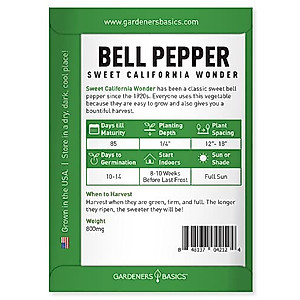 California Wonder Bell Seeds for Planting Garden Heirloom Non-GMO Seed Packet with Growing and Harvesting Peppers Instructions for Starting Indoors for Outdoor Vegetable Garden by Gardeners Basics