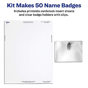 Avery Clip Name Tags, Print or Write, 3" x 4", 50 Inserts & Badge Holders with Clips (74536)