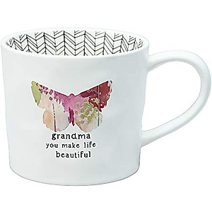 Pavilion Gift Company Grandma You Make Life Beautiful 16 Oz Debossed Butterfly Rainbow Stripe Coffee Cup Mug, White