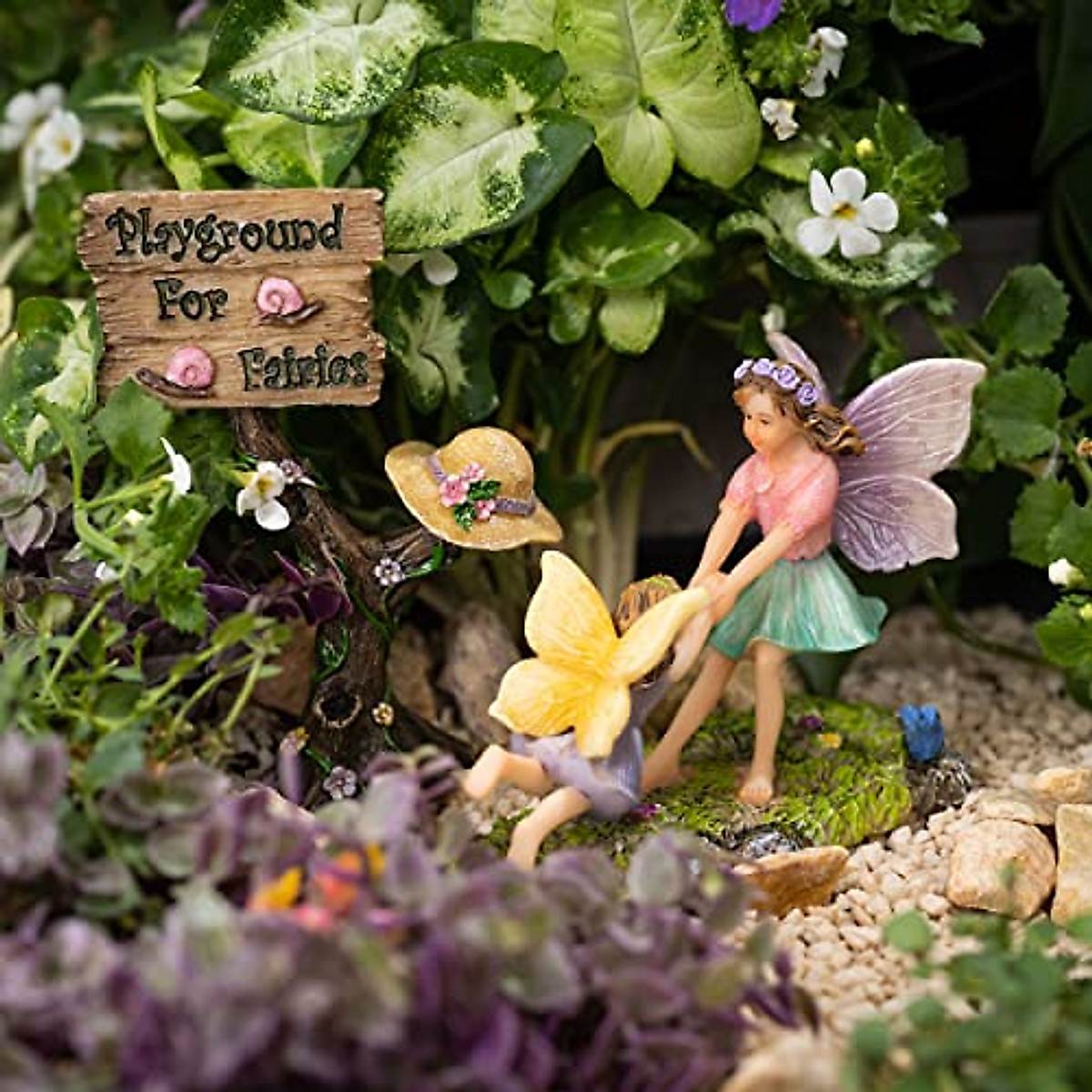 PRETMANNS Fairy Garden Accessories Outdoor - Fairies for Fairy Garden - Miniature Fairy Garden Fairies for Garden - Boy & Girl Garden Fairies Supplies - Fairy Garden Figurines Playground Kit 4 Pieces