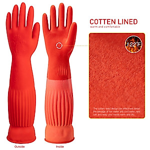 ThxToms Rubber Dishwashing Cleaning Gloves (2-Pair) - Fleece Lined, Reusable, Waterproof with Extra-Long Cuff & Anti-Slip Design for Household & Kitchen Use - Small