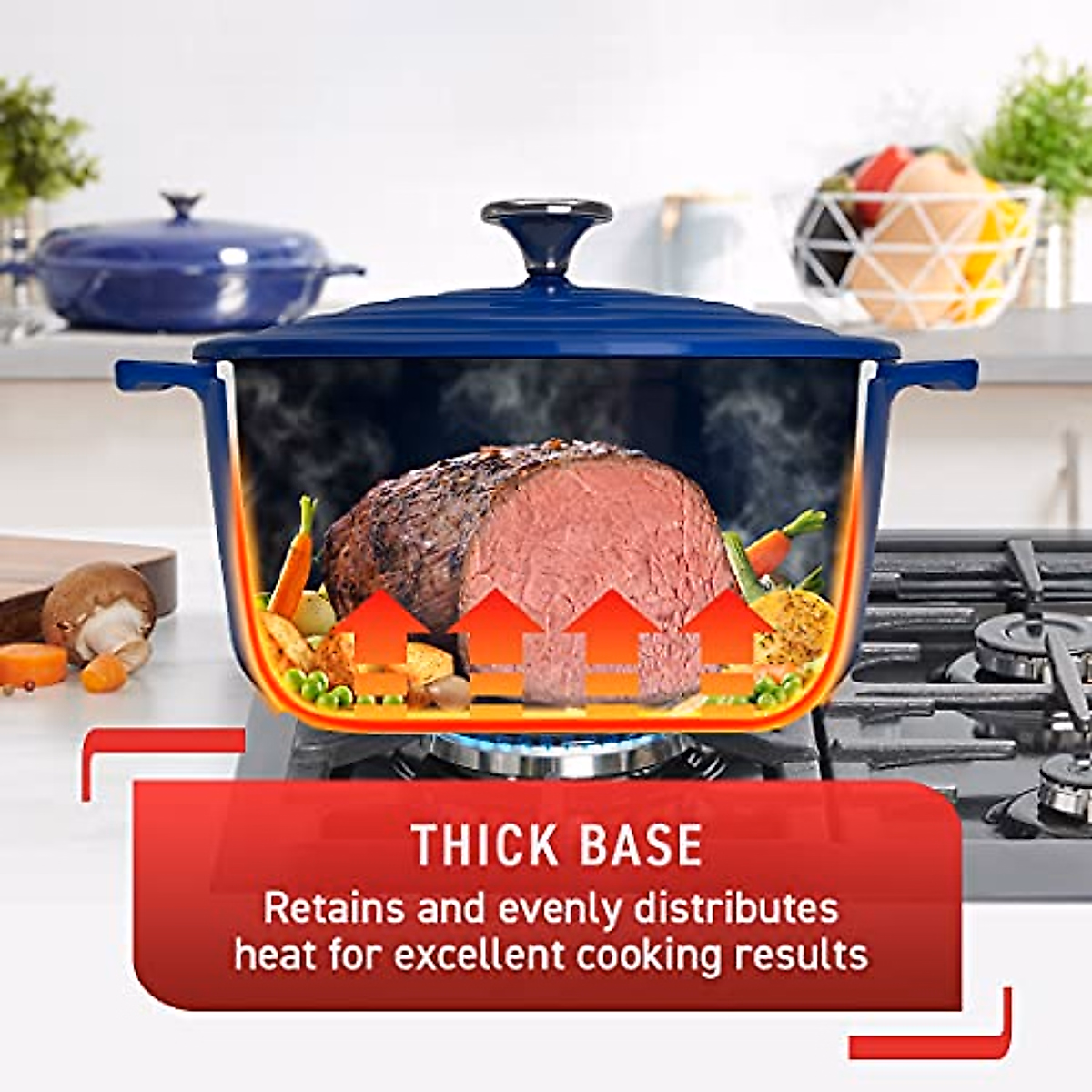 T-fal Enameled Cast Iron Round Dutch Oven with Lid, 6 quart, Blue