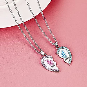 MJartoria BFF Necklace for 2, Best Friend Necklaces, Panda Valentine Split Heart Rhinestone Friendship Necklaces Best Friends Engraved Pendant-Cute Butterfly