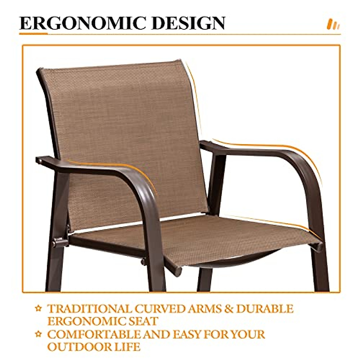 Crestlive Products Counter Height Bar Stools Aluminum Patio Furniture with Heavy Duty All Weather Frame in Antique Brown Finish for Outdoor Indoor, 2 PCS Set, 27.5'' Seat Height (Brown)