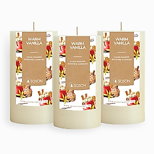 Simply Soson Warm Vanilla Sugar Scented Candle for Home - Set of 3-3x4 Ivory Pillar Candle - Scented Candle Gift, Aromatherapy Candle, Candles for Home Scented, Candles for Women, Fall Candles