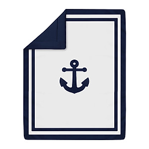 Sweet Jojo Designs Nautical Anchor Baby Boy or Girl Nursery Crib Bedding Set - 4 pieces - Navy Blue and White Gender Neutral