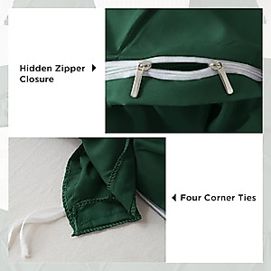 Litanika Dark Emerald Green Queen Pinch Pleat Duvet Cover, 3 Pieces Pintuck Cover Soft Microfiber Bedding Set with Zipper Closure & Corner Ties(90x90Inch-1 Duvet Cover, 2 Pillowcases)