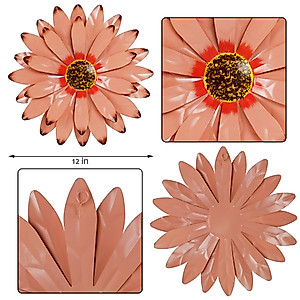 Ridota 12" Metal Flower Wall Decor, Metal Hanging Wall Art Sculpture, Metal Daisy Wall Decor for Indoor Outdoor Home Bedroom Living Room, Pink