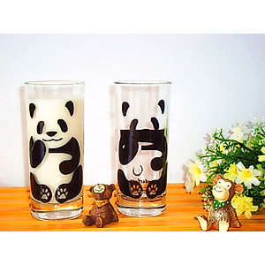 Cute Panda Glass Cup Mugs Milk Tea Cup Water Drinking Cups Couple Cup Breakfast Cups Gifts for Panda Lover,Set of 2