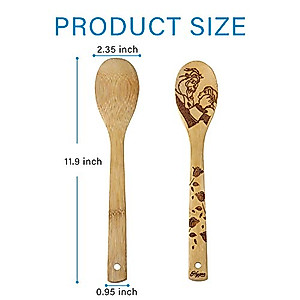 Beauty and the Beast Burned Wooden Spoons Cooking &Serving Utensils Set Bamboo Spoon Slotted Kitchen Utensil Fun Gift Idea Warming Present (Set of 5)