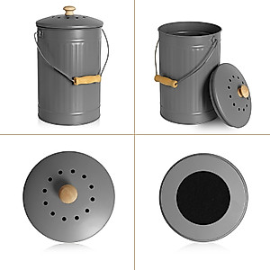 Holismo Compost Bin Kitchen Countertop, 1.95 Gallon Counter Compost Bin with Lid, Rustproof Coated Compost Bucket, Indoor Composter includes Three Charcoal Filters