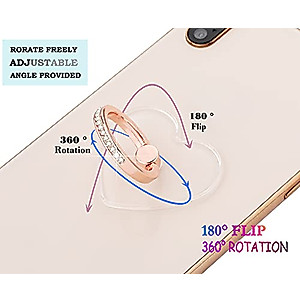 lenoup Transparent Heart Cell Phone Ring Holder Kickstand,Bling Bling Sparkle Diamond Clear Heart Cell Phone Finger Ring Grip Stand(Silver/Rose Gold)