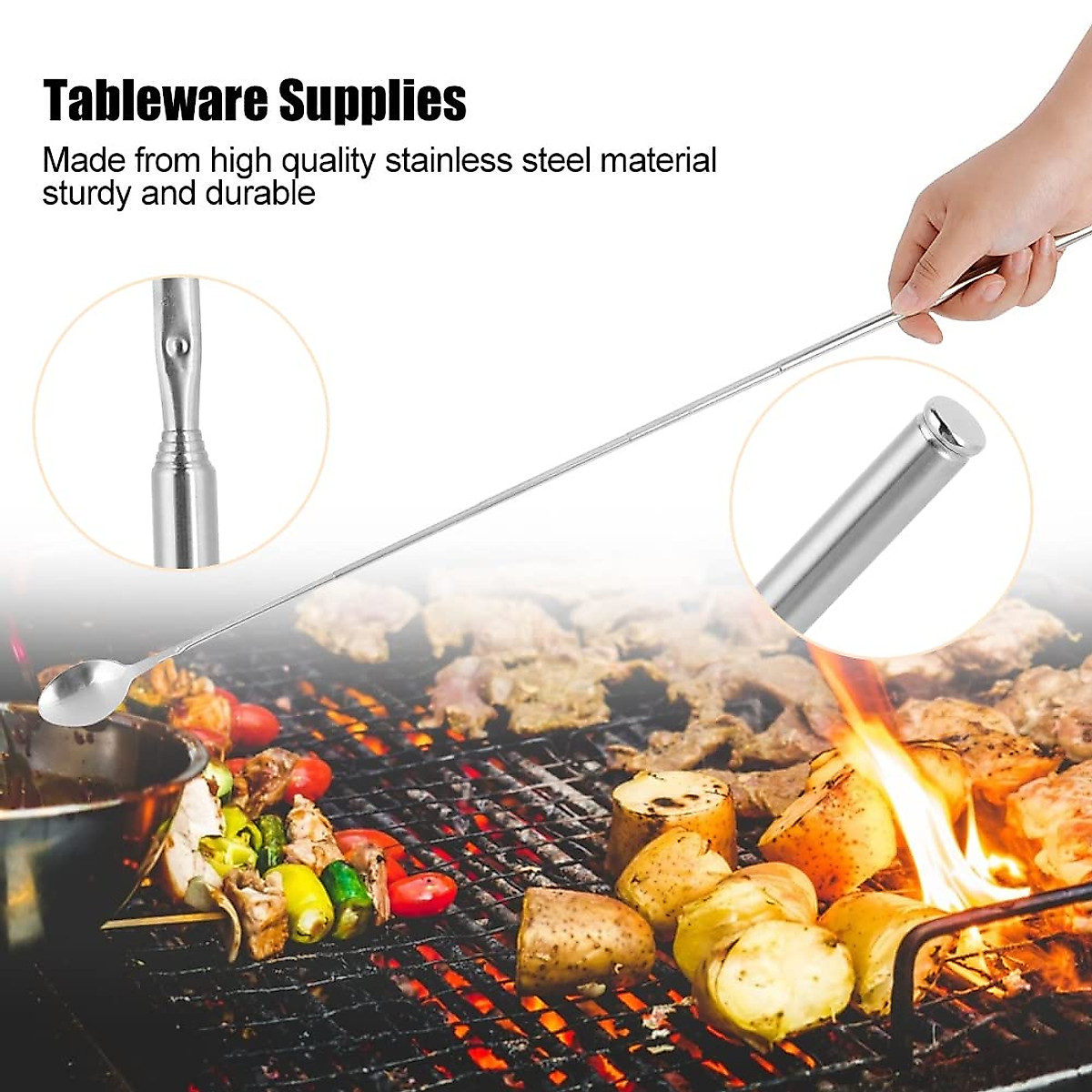 Spoon,Telescopic Spoon,Extendable Spoon,62cm Long Stainless Steel Telescopic Spoon Extendable for Barbecue Tableware Supplies 8.66~24.4inch (Spoon)