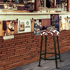 GIA 24-Inch Counter Height Round Metal Bar Stools with Shorthorn Cowhide Print Linen Upholstery, Bronze, Set of 2