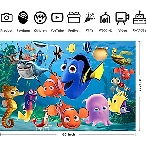 Finding Nemo Background Birthday Decorations, Finding Dory Happy Birthday Banner Backdrop for Finding Nemo Birthday Party Supplies (5x3ft)