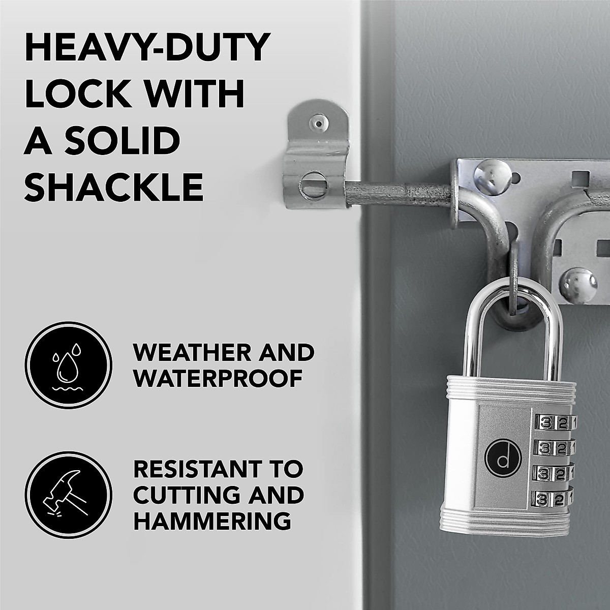 Padlock 4 Digit Combination Lock - for Gym School Locker, Outdoor Gate, Shed, Fence, and Storage - Weatherproof Metal - Keyless, Easy to Set, Resettable - Silver