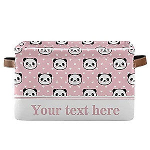 Cartoon Cute Panda Rectangular Storage Basket Storage Bin Collapsible Storage Box with Leather Handles Shelves Basket Organizer for Kitchen, Kids Room