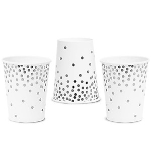 Juvale Serves 50 Silver Party Supplies - 150 Piece Disposable Paper Dinner Plates, Dessert Plates and Cups for Wedding, Birthday Party Table Decorations