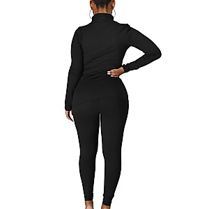Mizoci Women's 2 Piece Outfits Workout Tracksuit Long Sleeve Turtleneck Top Legging Jogger Pants Set, X-Large, Black