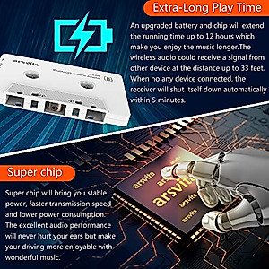 Arsvita Car Audio Bluetooth Cassette Adapter, Tape Player Bluetooth 5.0 Cassette Aux Adapter, White