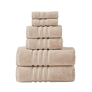 ESSELL Luxury 6-Piece Towel Set, 700 GSM 100% Cotton - 2 Bath Towels, 2 Hand Towels, 2 Wash Cloths, Zero Twists, Ultra Soft & Super Absorbent Meadow Towels for Spa, Hotels & Bathroom (Light Brown)