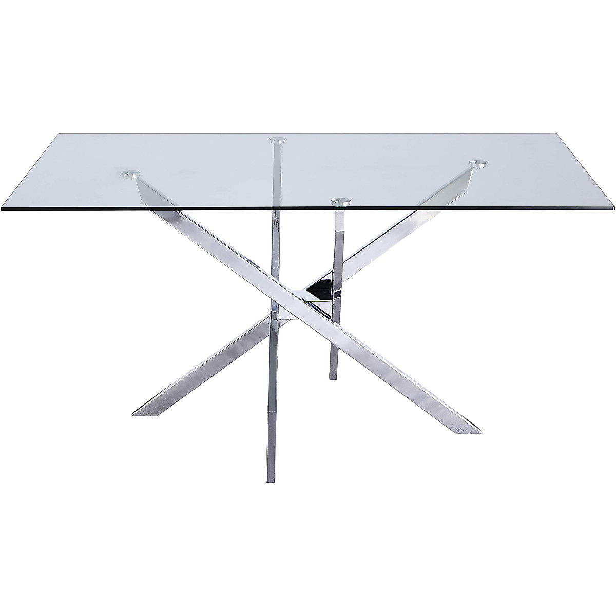 Meridian Furniture Xander Collection Modern | Contemporary Tempered Glass Top Dining Table with Durable Metal Base, 60" W x 36" D x 30" H, Silver Finish