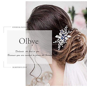 Olbye Wedding Hair Comb Blue Rhinestone Bridal Hair Accessories for Bride and Bridesmaids Wedding Hair Piece Silver